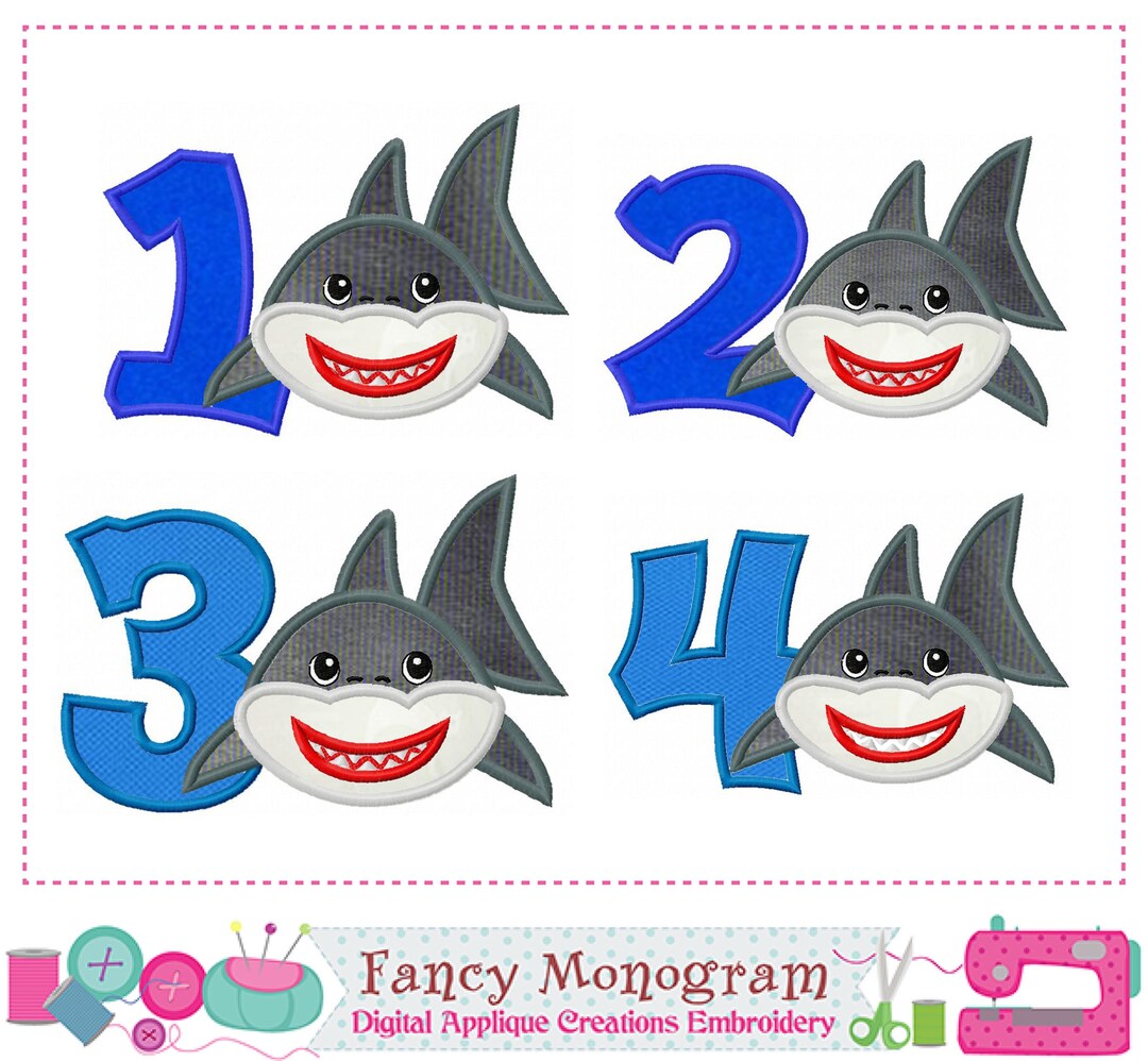 Shark Numbers Birthday Applique - Sea Theme Machine Embroidery 1941 - Etsy