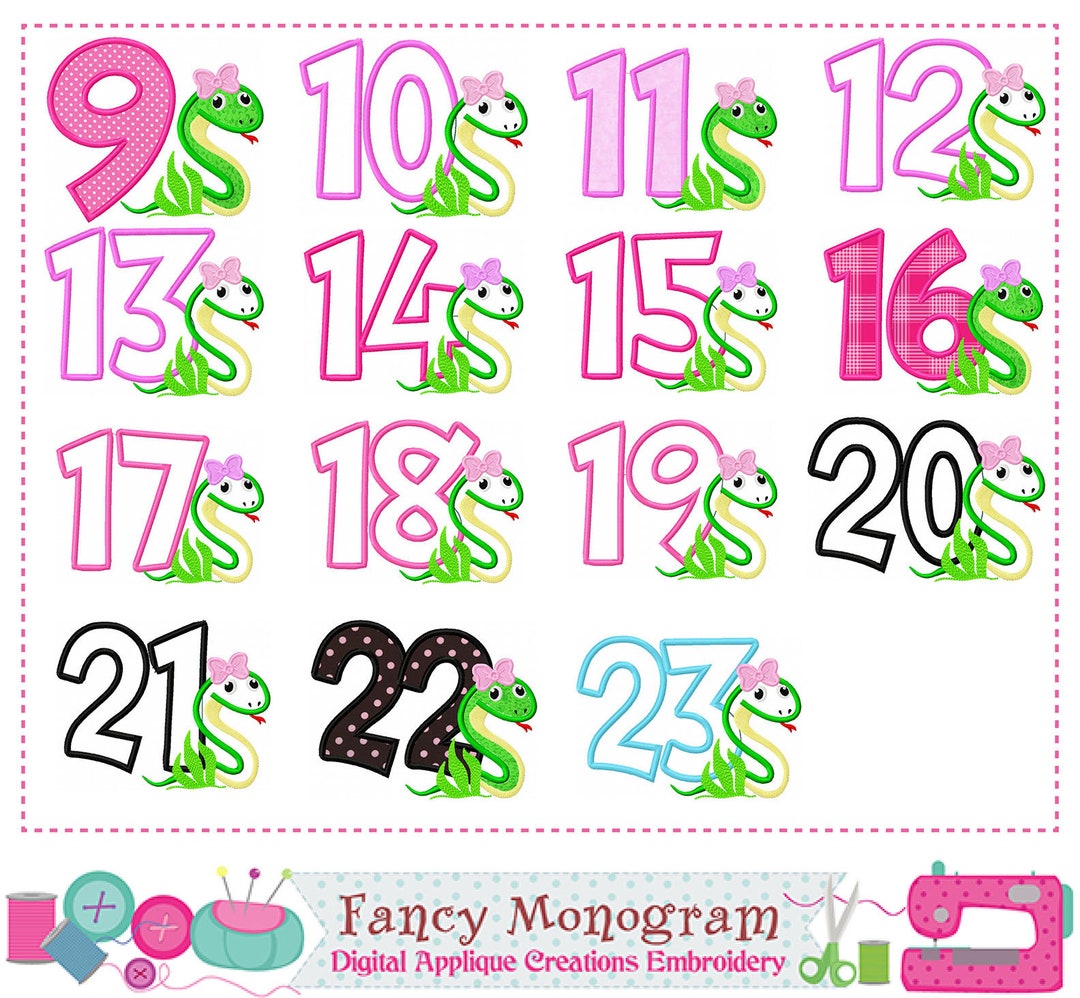 Snake Girl Numbers 923 Applique Embroidery Design Birthday Party ...