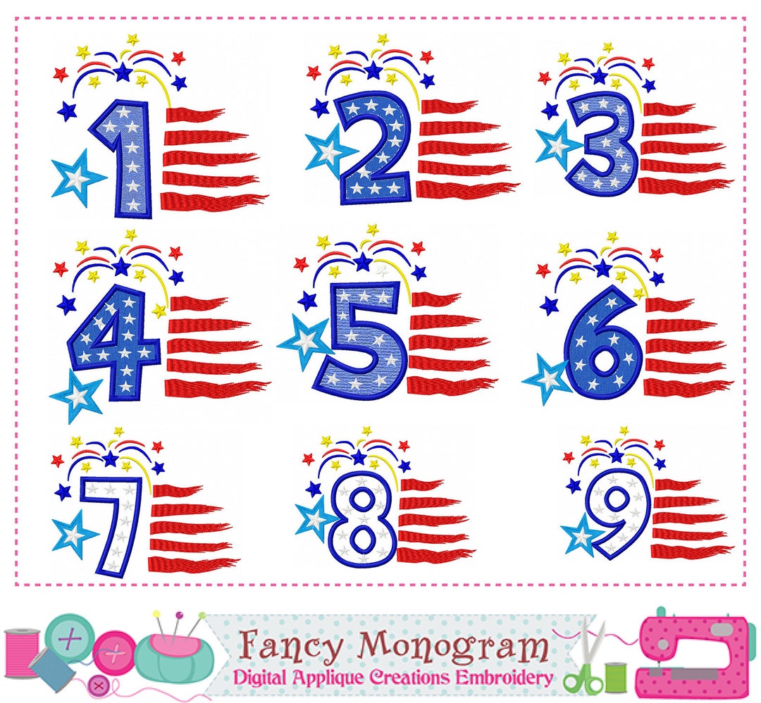 Independence Day Numbers Applique - 4th of July Embroidery - Patriotic ...