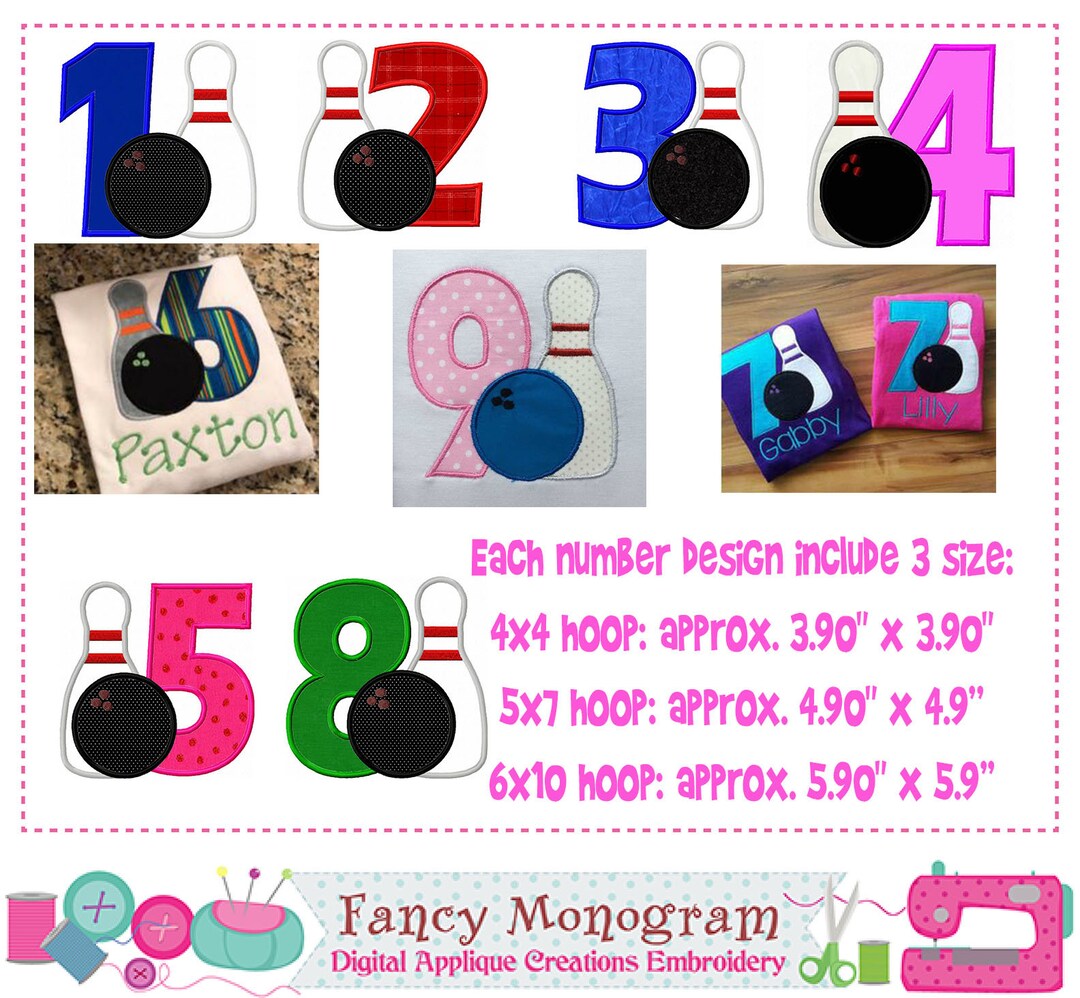 Bowling Numbers Applique Bowling Embroidery Birthday Numbers Applique ...