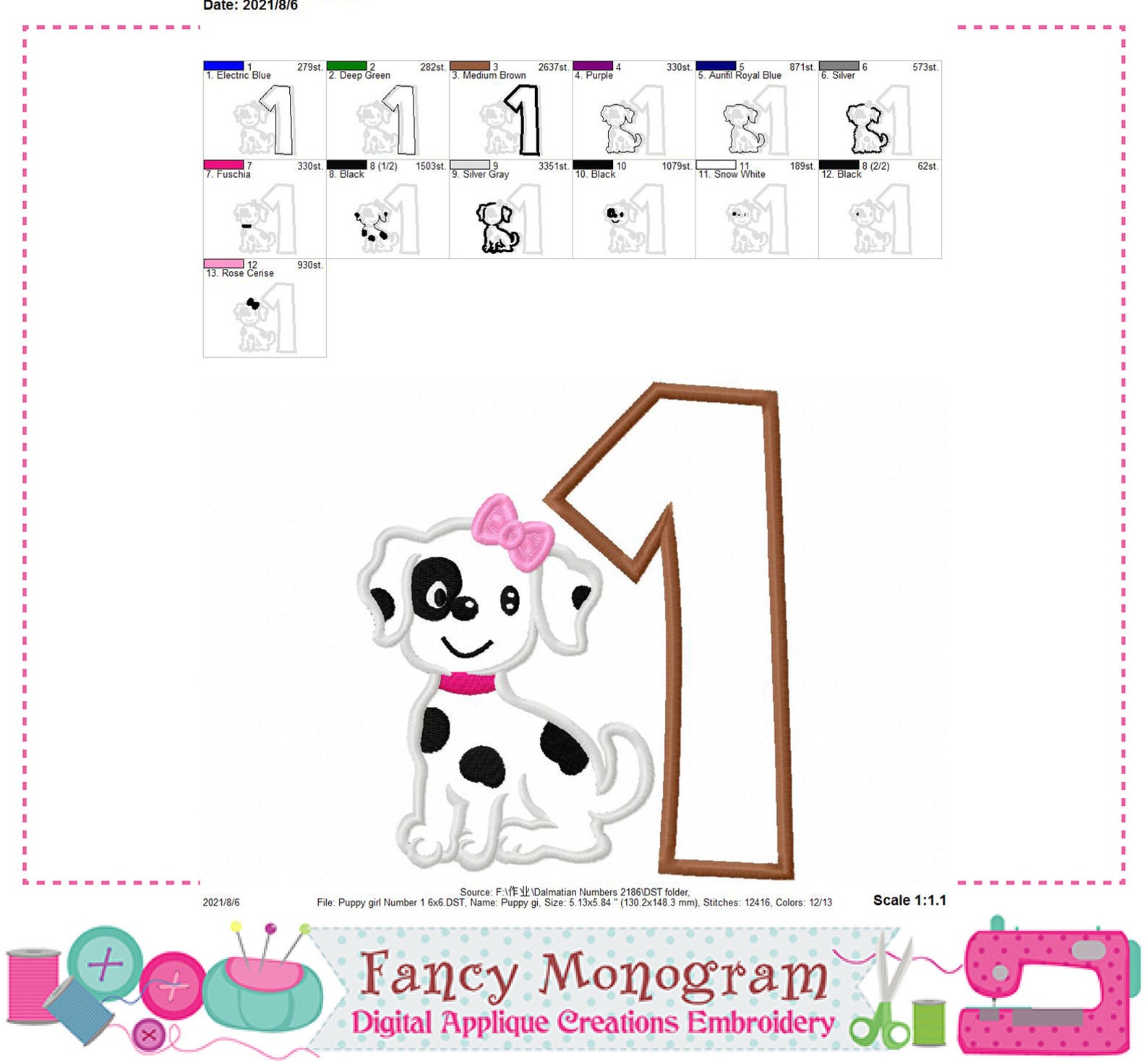 Puppy Girl Numbers Applique Design Dalmatian Numbers - Etsy