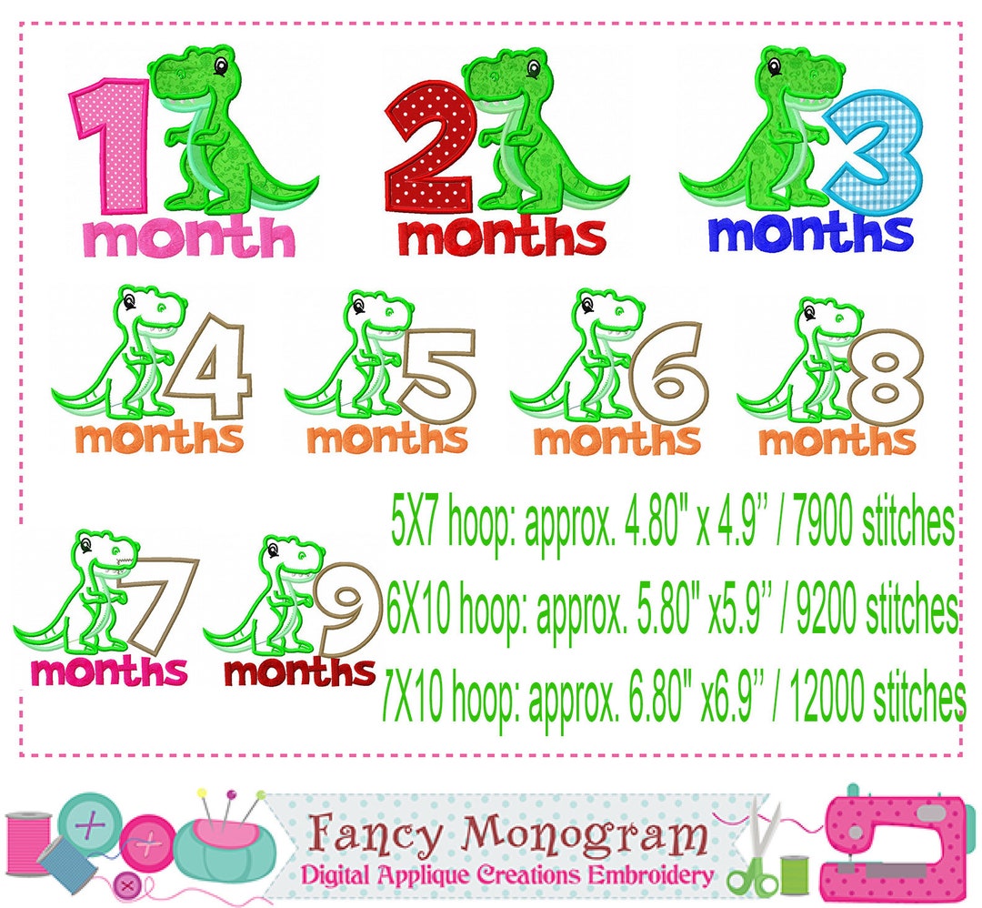 T-rex Numbers Embroidery Design Baby Shower Numbers Design Dinosaur ...