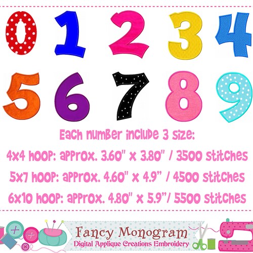 Number Applique Design Set 1-9 Applique 6 Size Birthday - Etsy