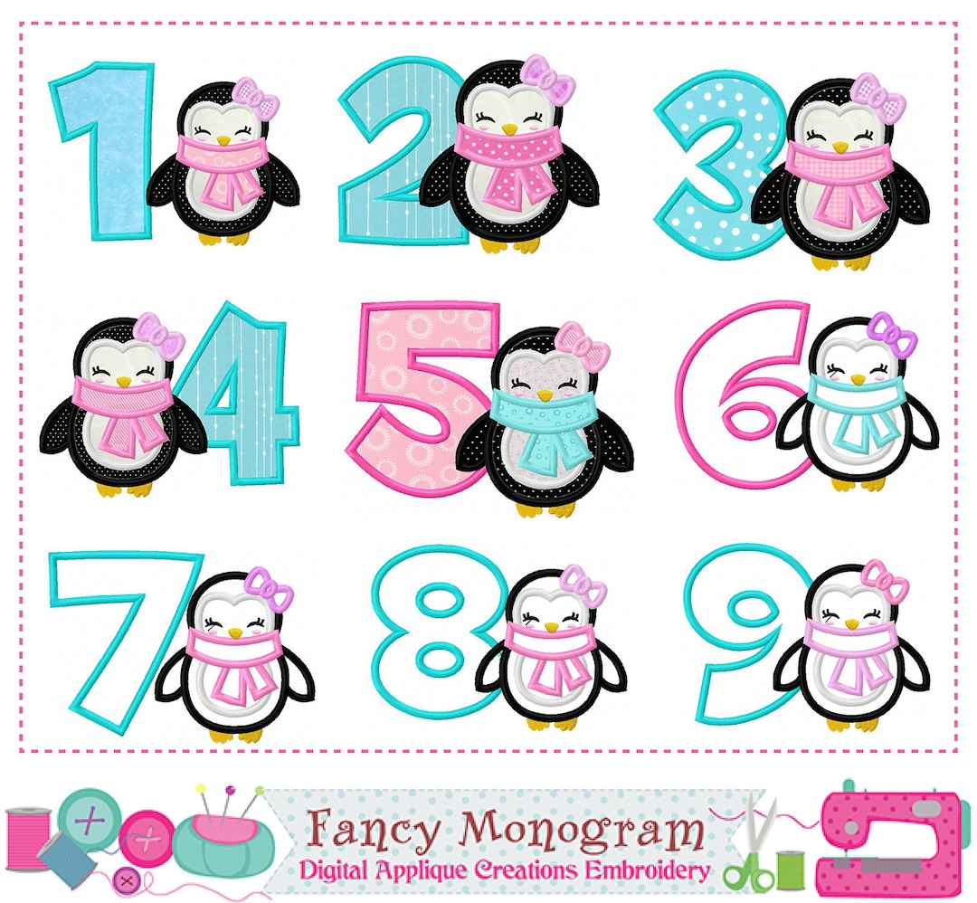 Penguin Numbers Applique Design Penguin Numbers Embroidery Design ...