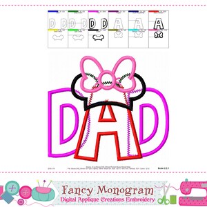 DAD Applique Father's Day Minnie Applique Father's Day DAD Embroidery ...