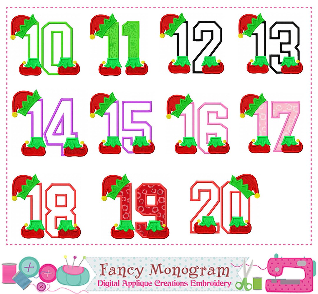 Christmas Numbers 1020 Applique Design Elf Numbers Embroidery Design ...