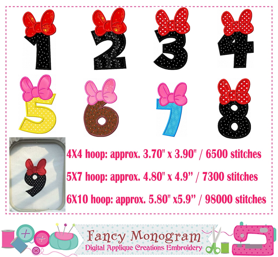 Machine Embroidery Minnie Numbers Design, Baby Girl Bow Design ...