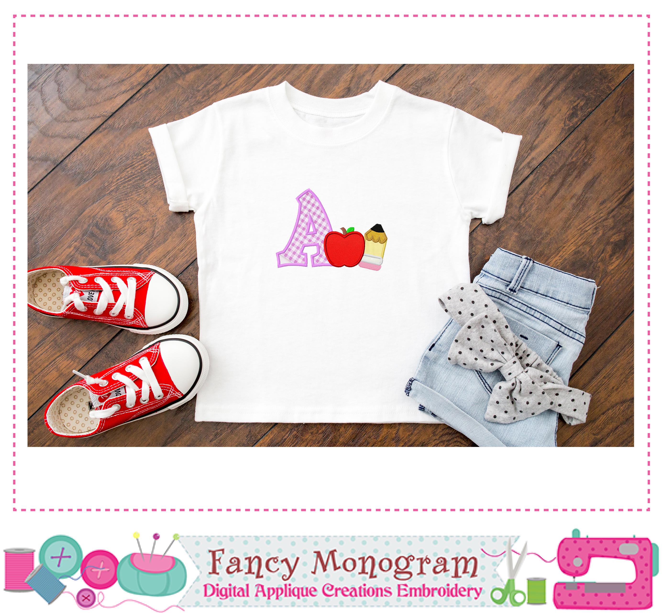 Apple School Monograms Embroidery Font - Back to School Alphabet ...