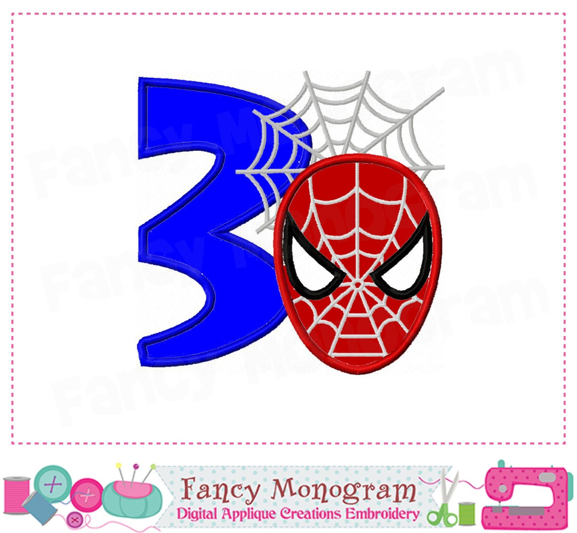 Spiderman Number 3 Applique Birthday Embroidery My 3rd - Etsy