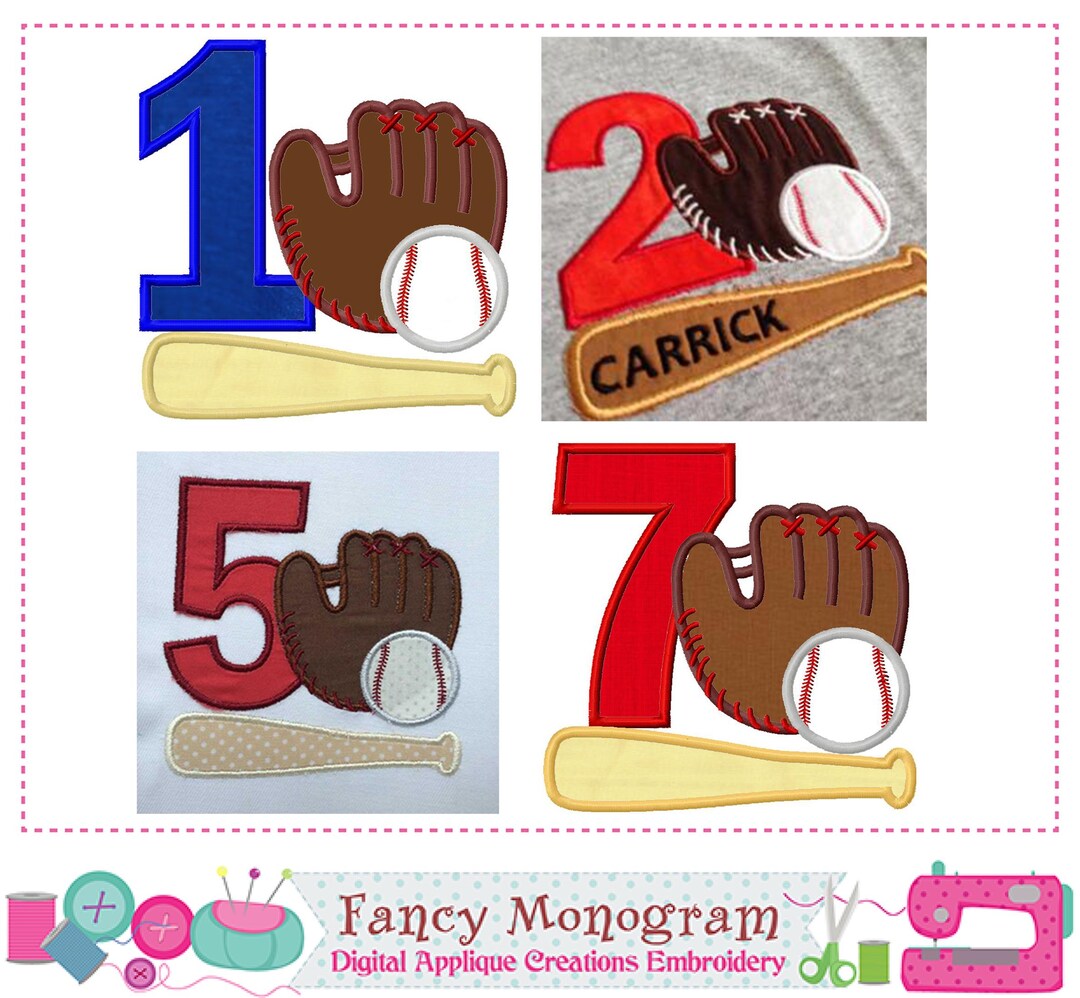 Baseball Number Applique Embroidery Design for Birthday (digital ...