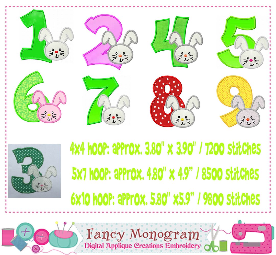 Easter Bunny Numbers Applique Embroidery Birthday Party Embrodiery ...