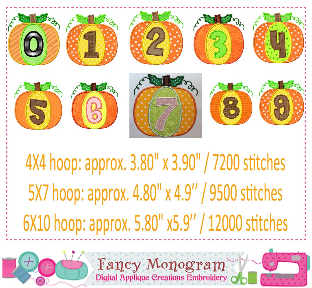 Machine Embroidery Numbers Pumpkin, Thanksgiving Applique Embroidery ...