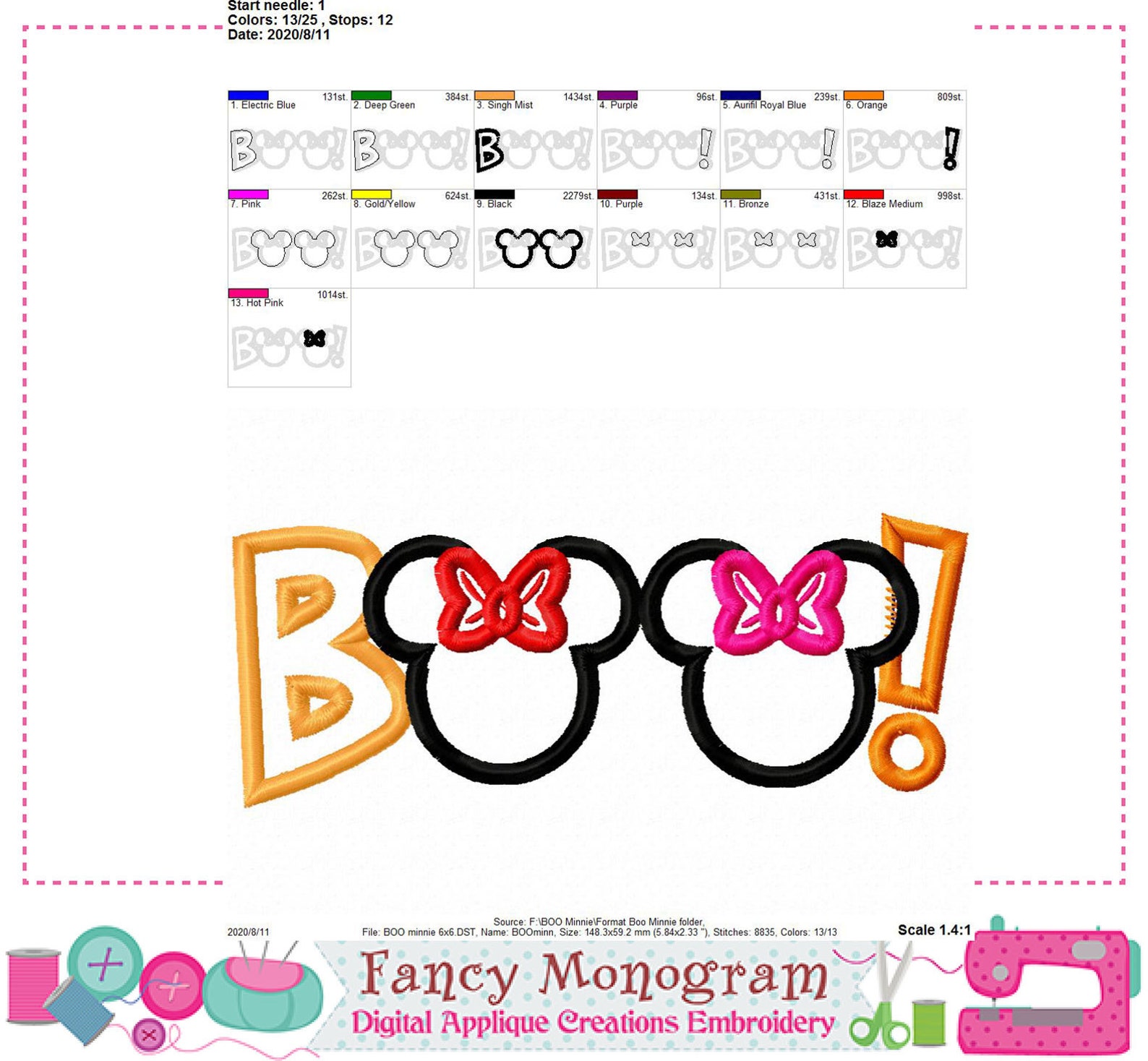 BOO Applique BOO Design BOO Embroidery Minnie Applique - Etsy