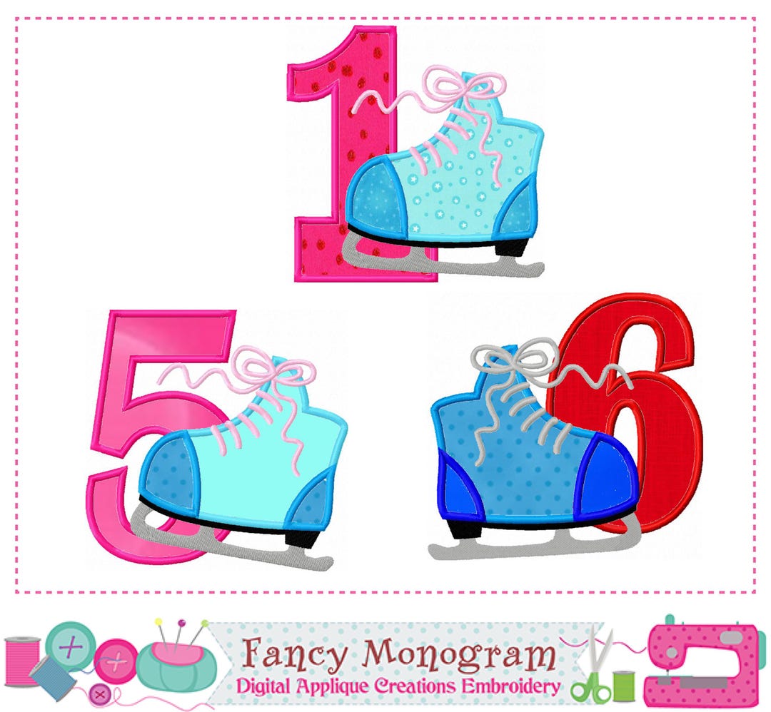 Ice Skate Numbers Applique - Custom Birthday Embroidery Design 1513 - Etsy