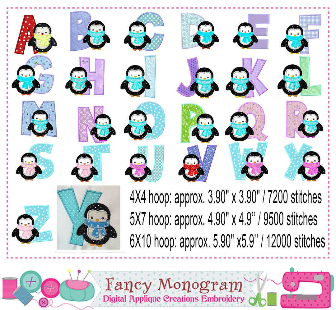 Penguin Alphabet Design Christmas Monograms Design Winter Letters ...