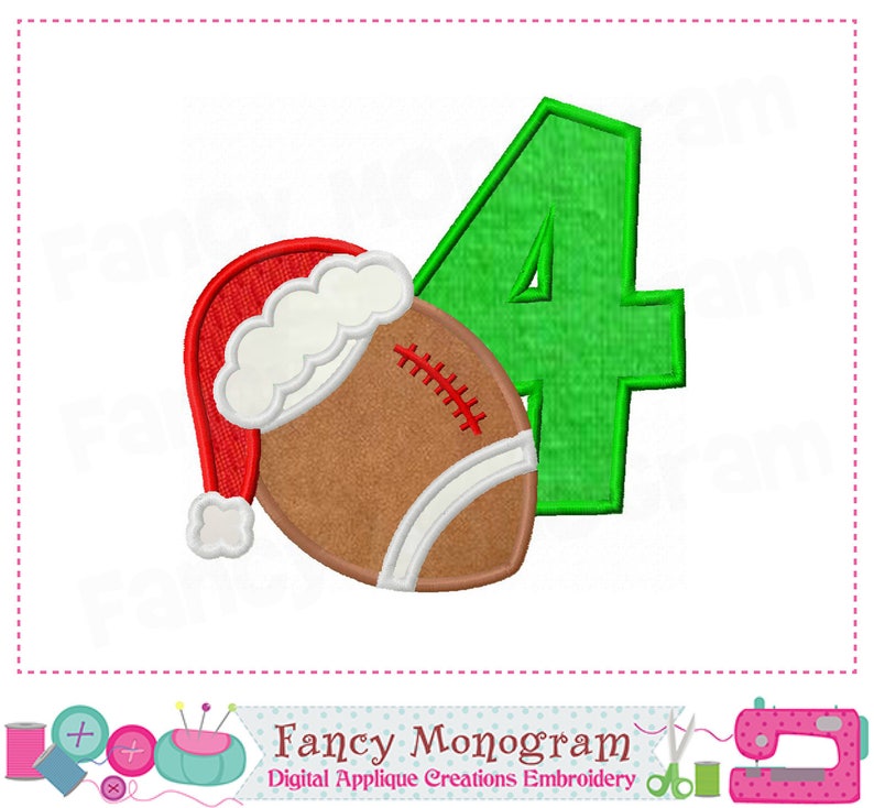 My 4th Christmas Christmas Football Number 4 applique My | Etsy