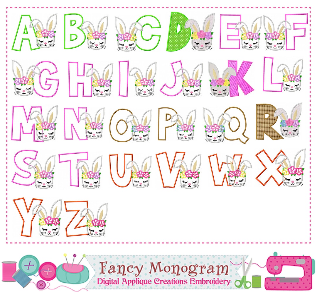 Bunny Letters Alphabet Fonts Embroidery Applique-instant Download-large ...