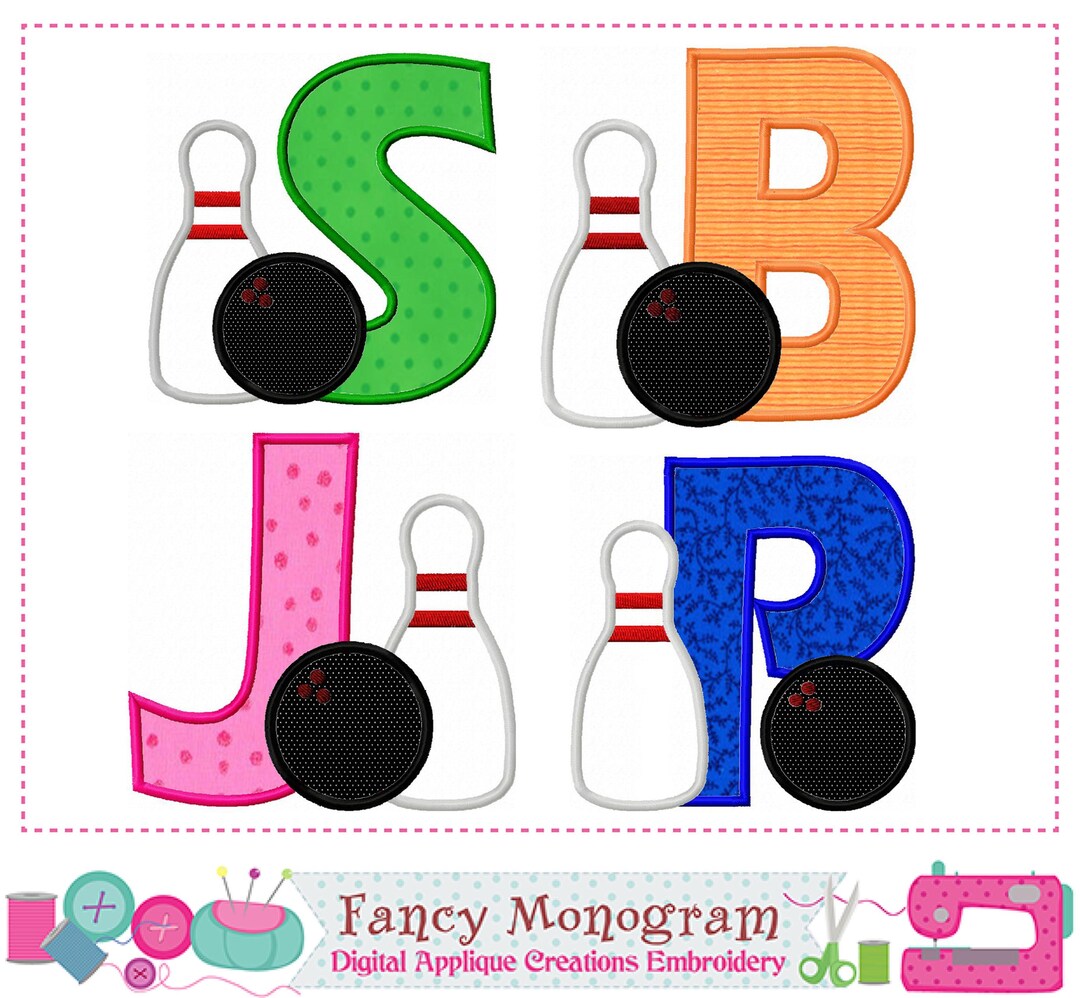 Bowling Alphabet Embroidery Font: Applique Monogram Letters (digital ...