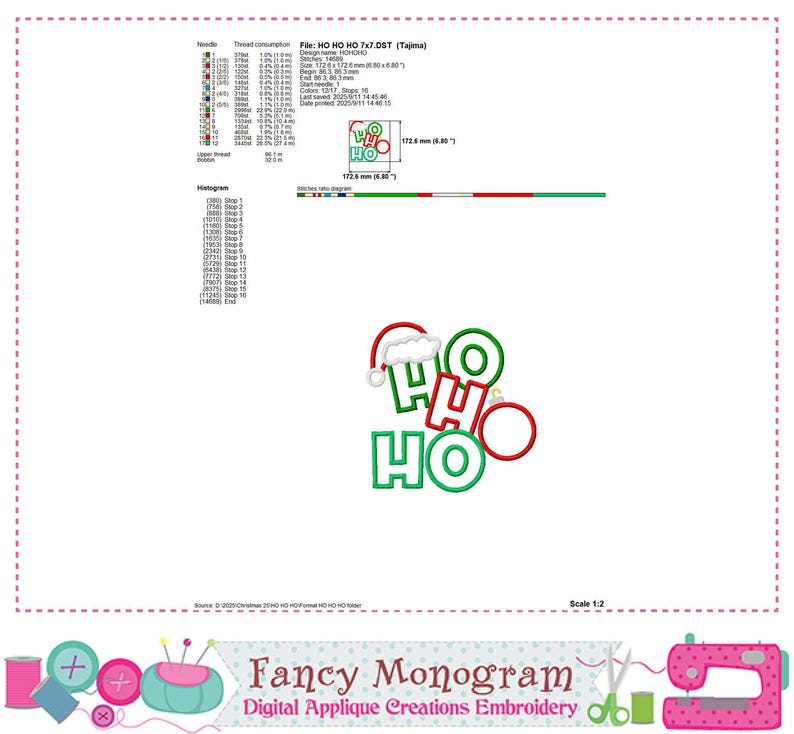 HO HO Applique Embroidery Design: Santa Claus Christmas (digital ...