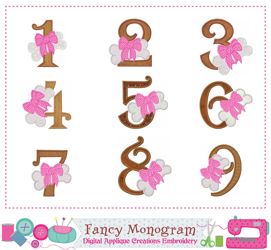 Puppy Birthday Numbers Embroidery Dog Bone Numbers Applique - Etsy