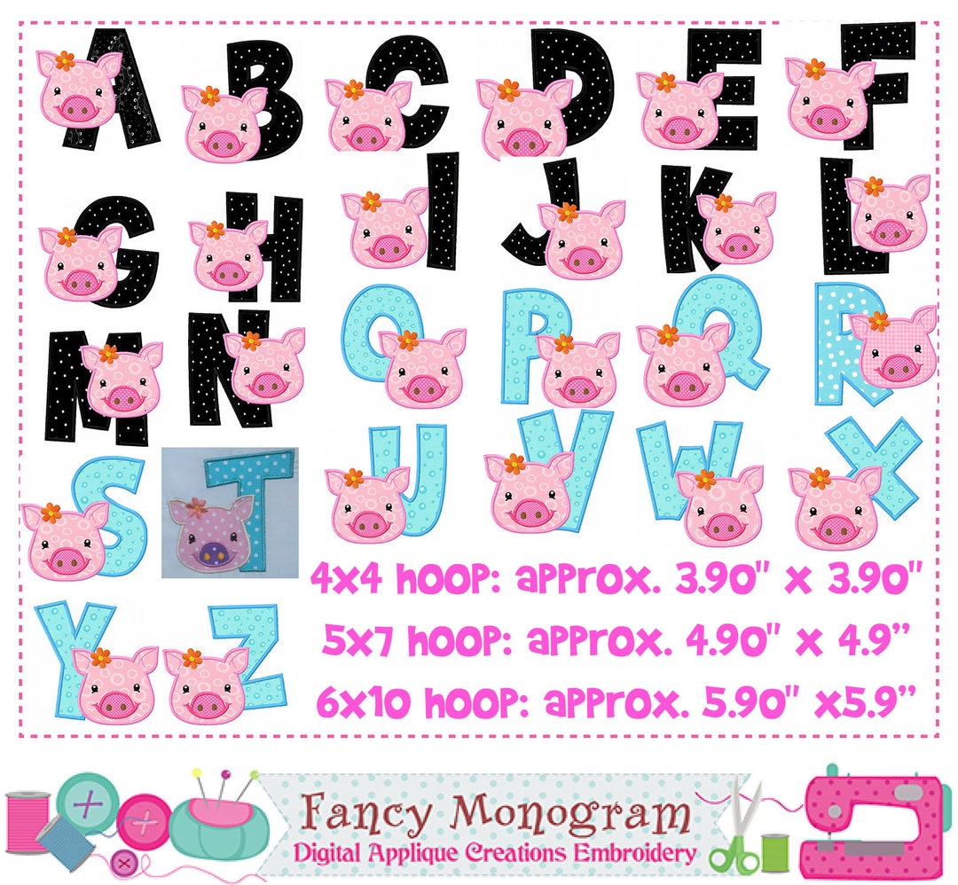 Machine Embrodiery Fonts Piggy Applique Design, Pig Letters Applique ...