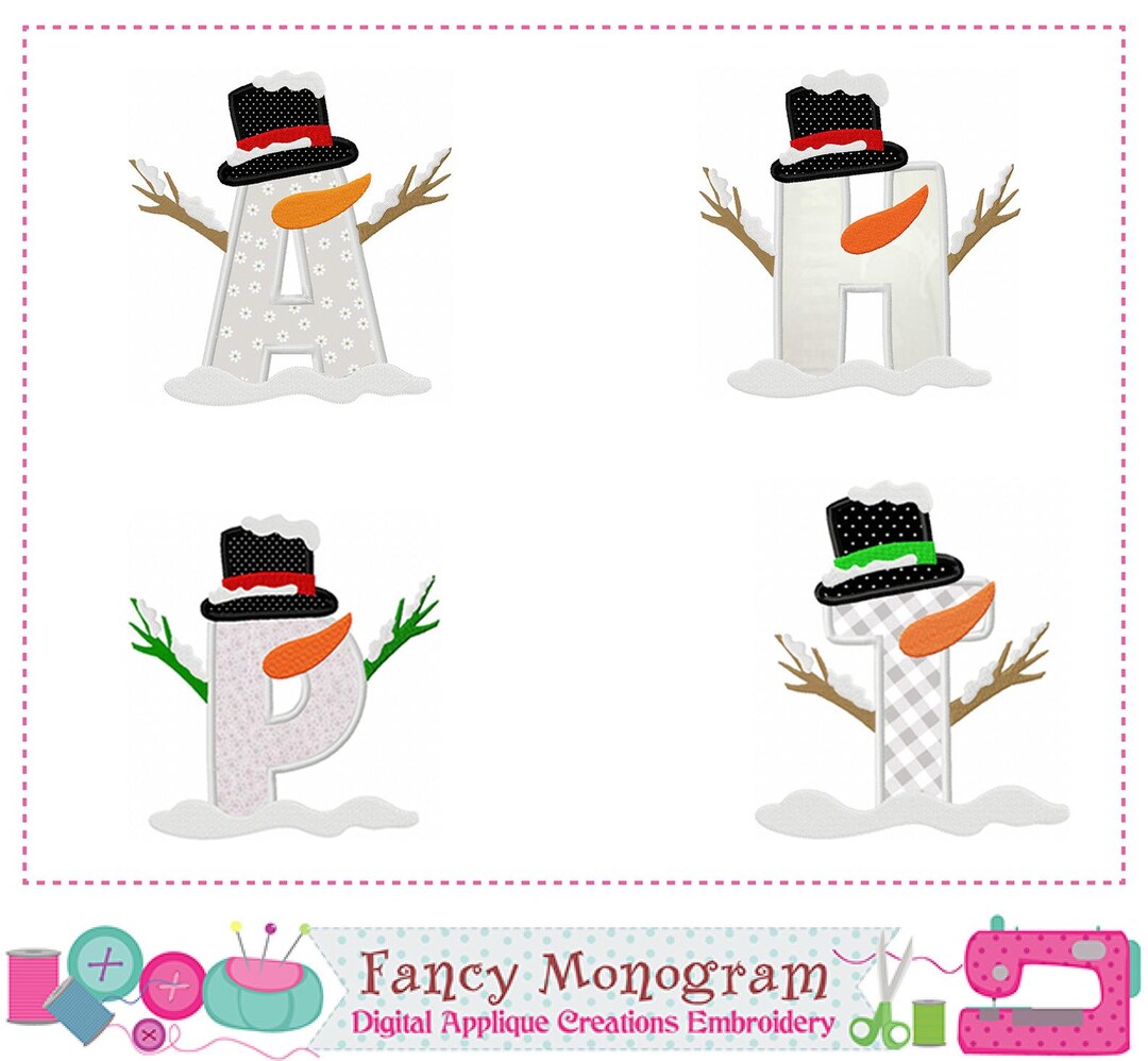 Snowman Font Applique Alphabet - Monogram Christmas Embroidery Design ...