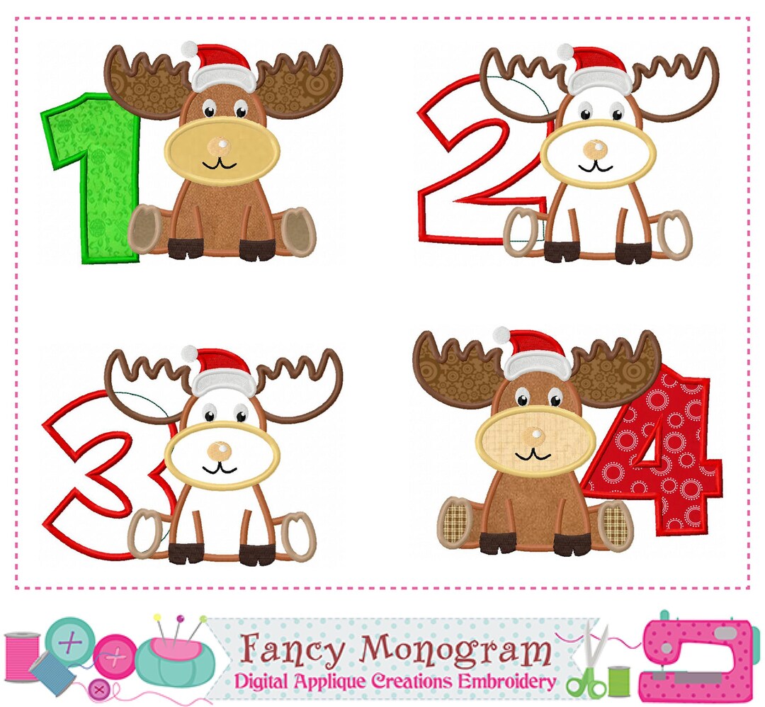 Reindeer Number Applique Design for Christmas Birthdays -2293 - Etsy UK