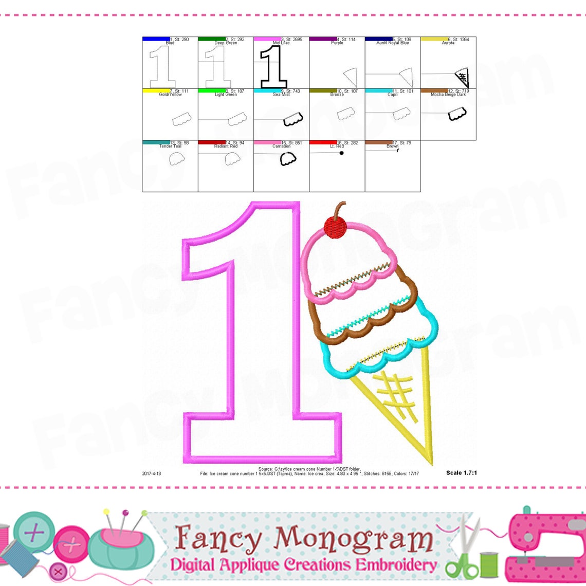 Ice Cream Cone Number 1 Applique My 1st Birthday Ice Cream - Etsy
