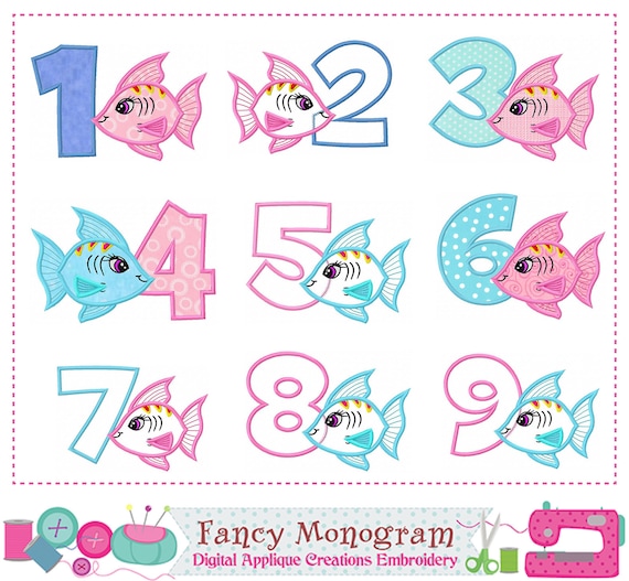 Princess Fish Numbers Applique Design Fish Numbers - Etsy