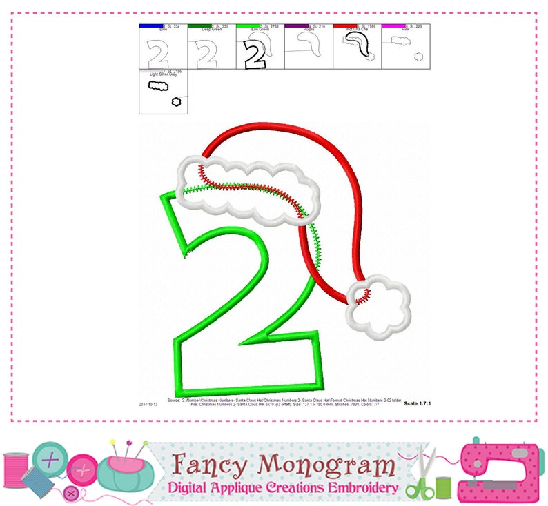 Santa Claus Numbers applique embroidery Christmas Numbers | Etsy