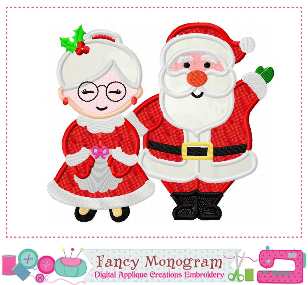 Machine Embrodiery Santa Design, Mrs Clause Design, Christmas Applique ...