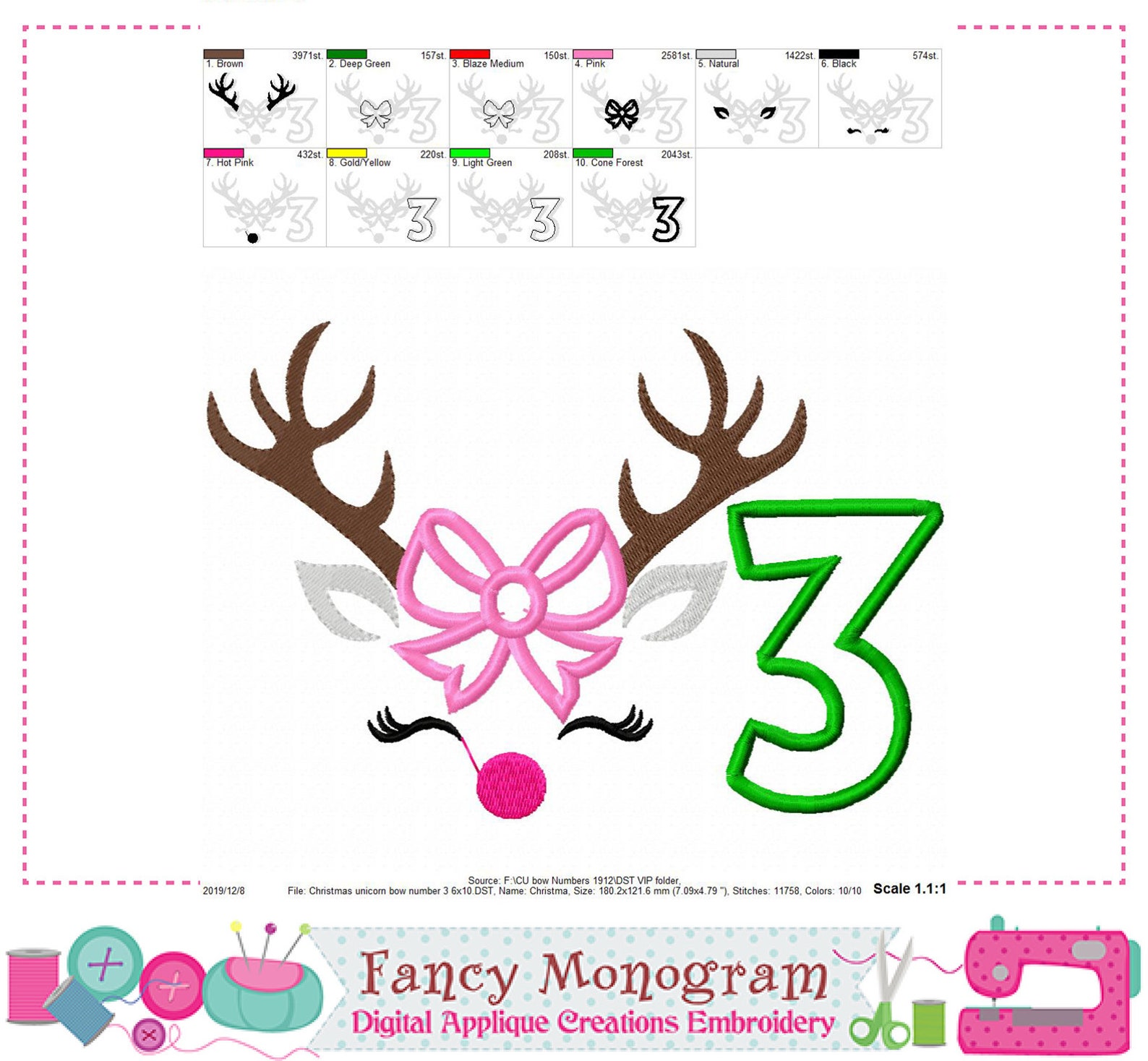 Christmas Numbers embroidery Reindeer Numbers applique | Etsy