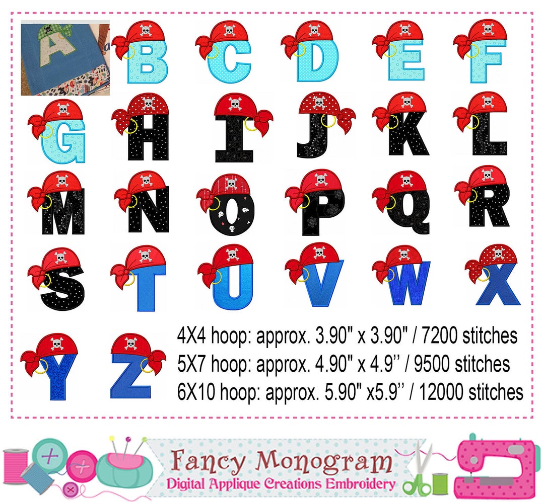 Machine Embroidery Fonts Pirate Applique Design, Beach Letters Design ...