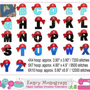 Pirate Monogram Font for Machine Embroidery - Alphabet Applique Design ...