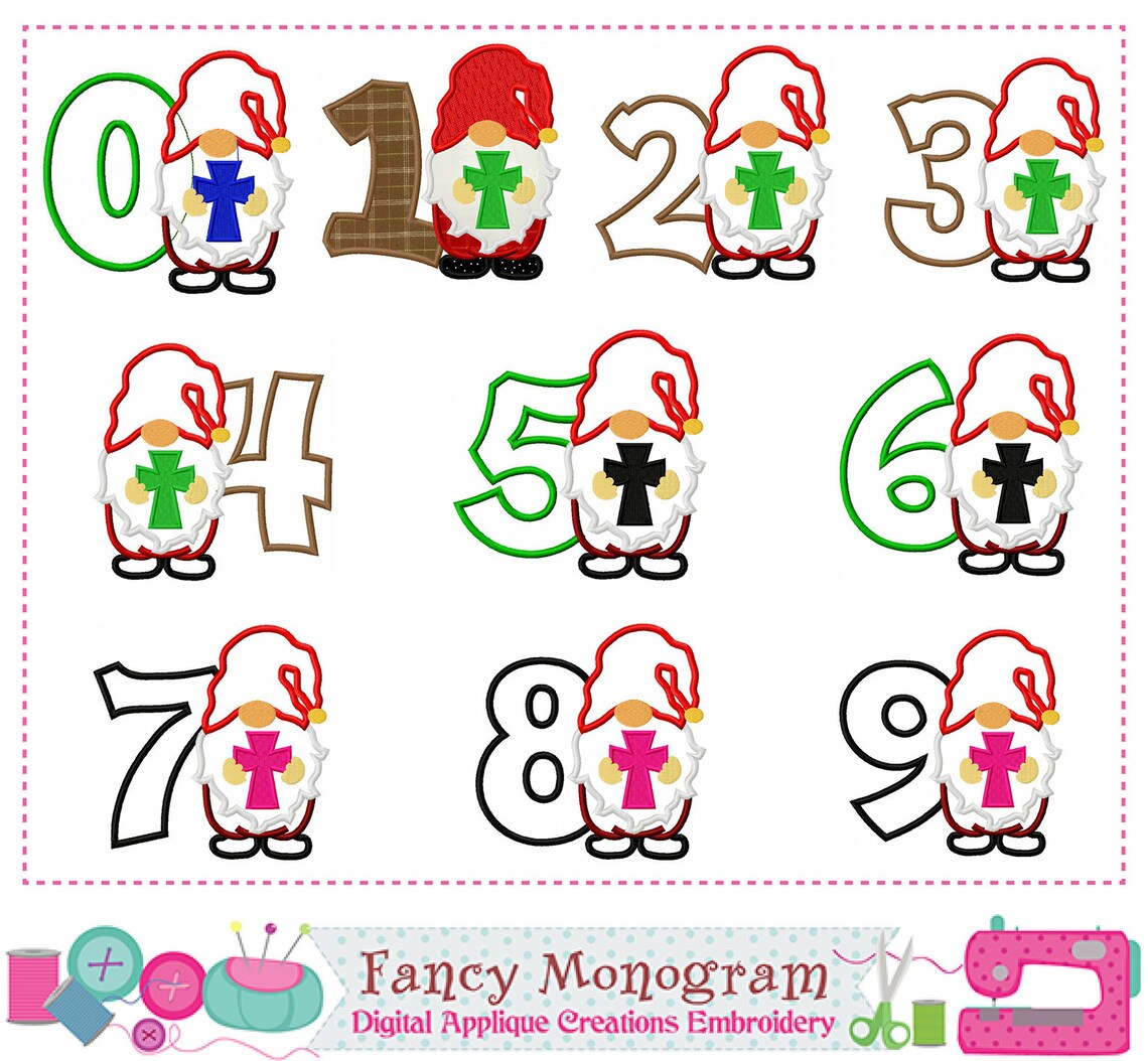 Cross Numbers Applique Design Gnome Numbers Applique - Etsy