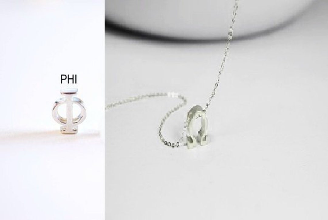 Phi Jewelry .sterling Silver Phi Necklace. Bridesmaid Gift.greek Letter ...