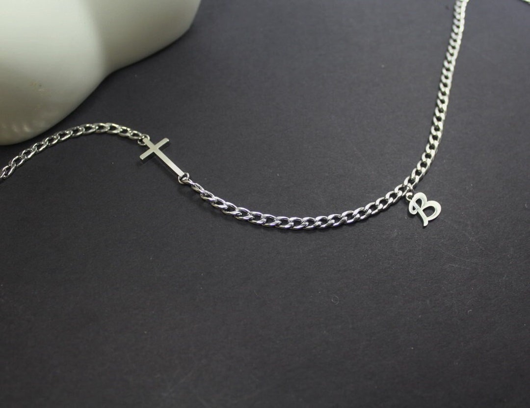 Personalized Cross Necklace . Men Initial Necklace. Sideways Cross ...