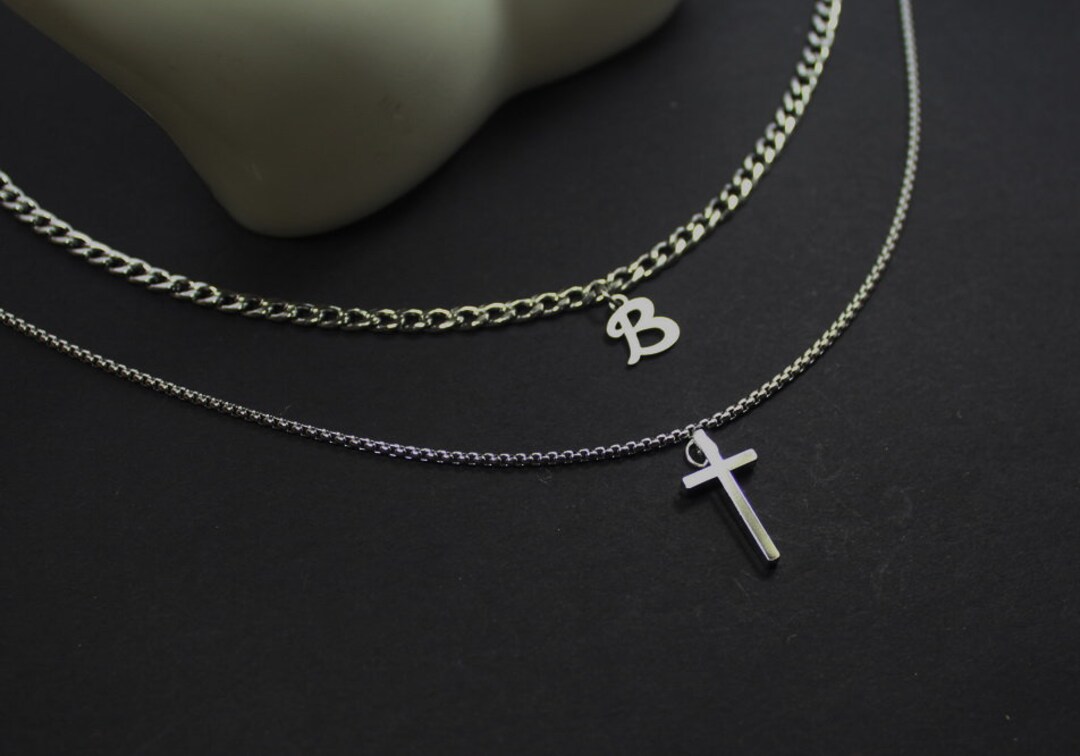 Initial With Cross Jewelry Cross Necklace, Waterproof, Set of 2 ...