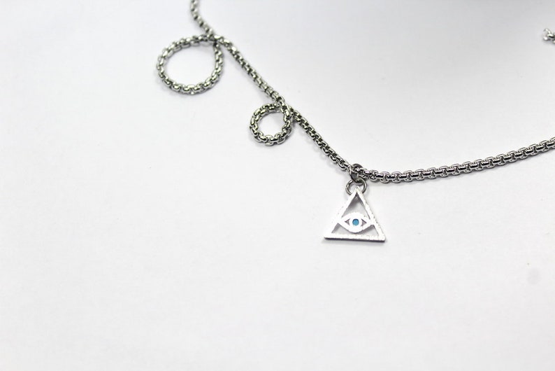 Triangle Men Necklace, Men's Evil Eye Jewelry, Silver Triangle Charm ...
