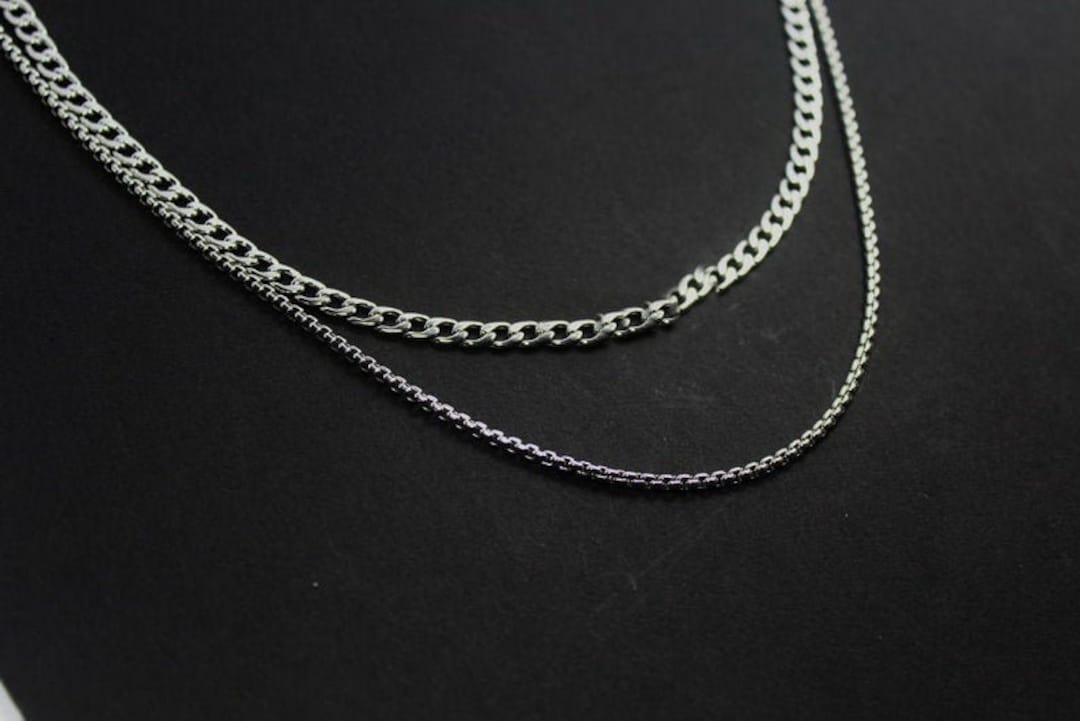 Men Chain Necklace,2 Strand Men Jewelry, Layered 2 Chain Necklace ...