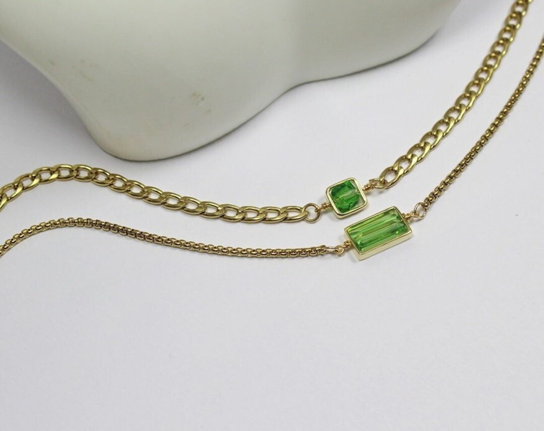 Two Birthstones Necklaces. Layered Birthstone Jewelry. Set of 2 ...