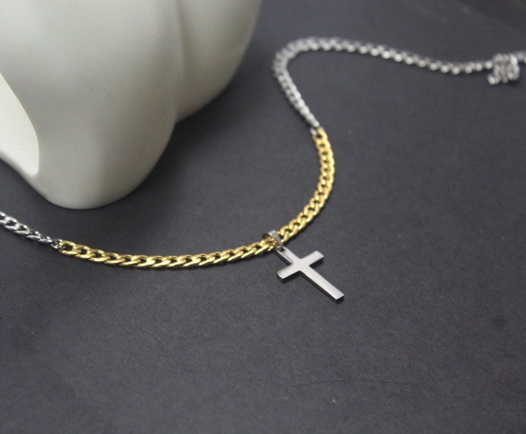 Godparent Gift Necklace.men Cross Jewelry.silver Cross Charm. Baptism ...