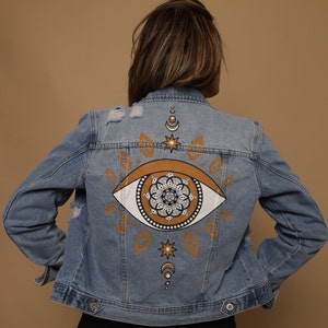 Denim Painted Jacket Cool Eyes - Etsy