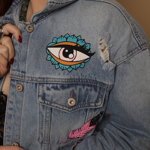 Denim Painted Jacket Cool Eyes - Etsy