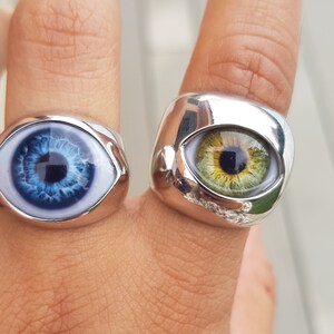 DREAMY GREEN COLOR Silver Prosthetic Eye Jewelry, Statement Signet Evil ...