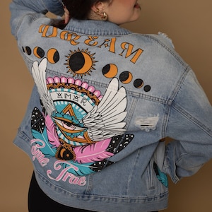 Denim Painted Jacket Cool Eyes - Etsy