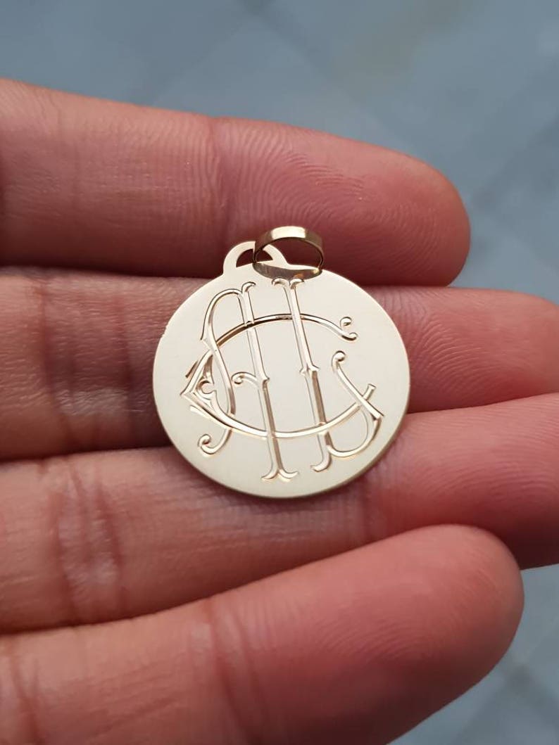 Gold 18k Sterling Initial Hand Engraved Monogram Disc - Etsy