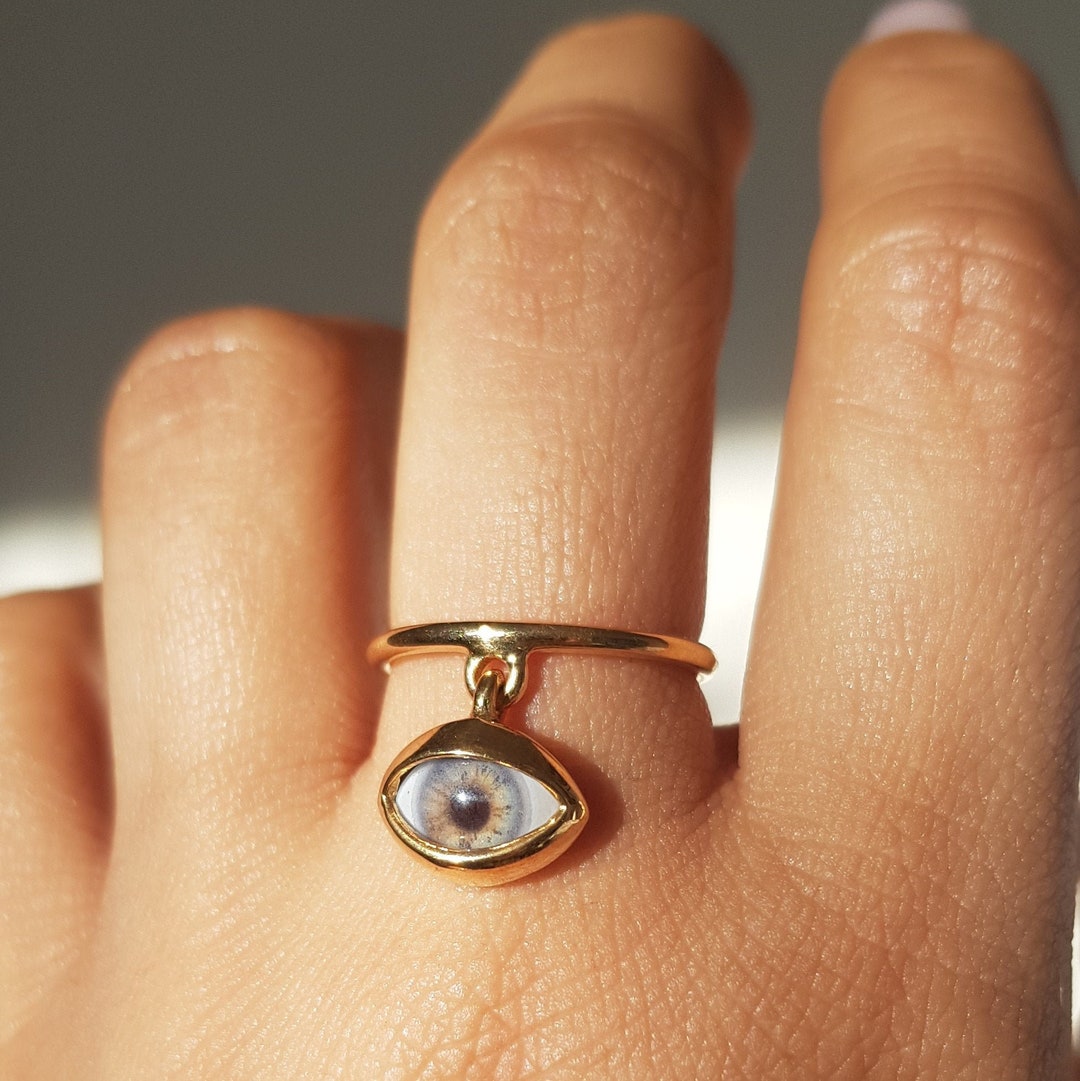 Evil Eye Gold Dangling Eye Ring - Etsy