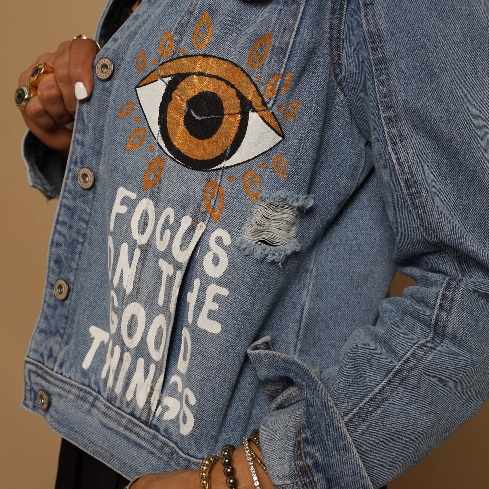 Hand-painted Denim Jacket: Eye Design, Wearable Art - Etsy