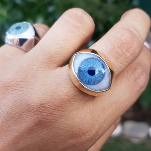 DREAMY GREEN COLOR Silver Prosthetic Eye Jewelry, Statement Signet Evil Eye Ring, Memento Mori ...